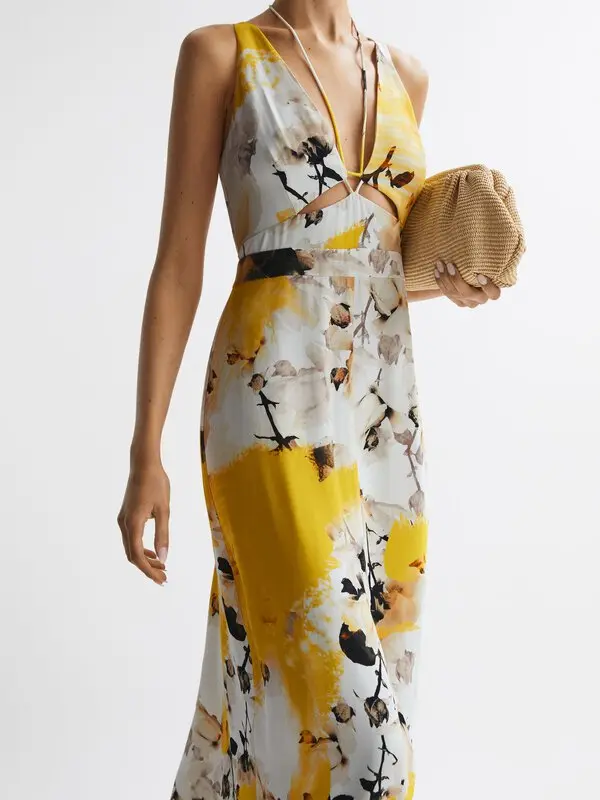 REISS Kasia Floral Print Midi Dress