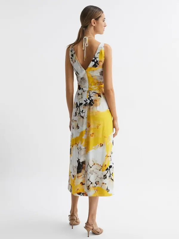 REISS Kasia Floral Print Midi Dress