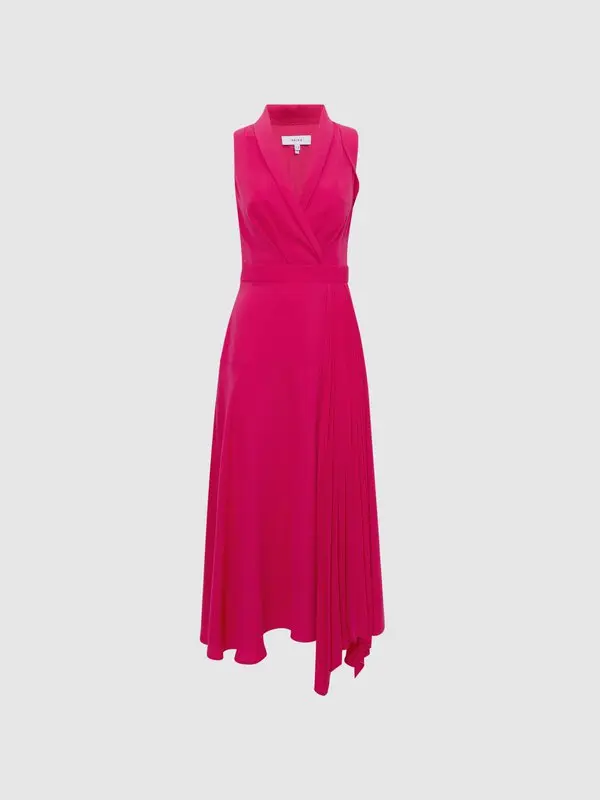 claire pleated fitted midi dress REISS Lilac CLAIRE PLEATED FITTED MIDI DRESS UK Size 10