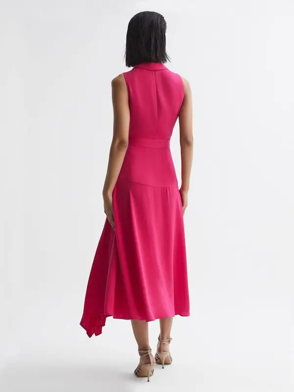claire pleated fitted midi dress Reiss NWT Claire Pleated Fitted Wrap Style Midi Dress Pink Womens Size 2