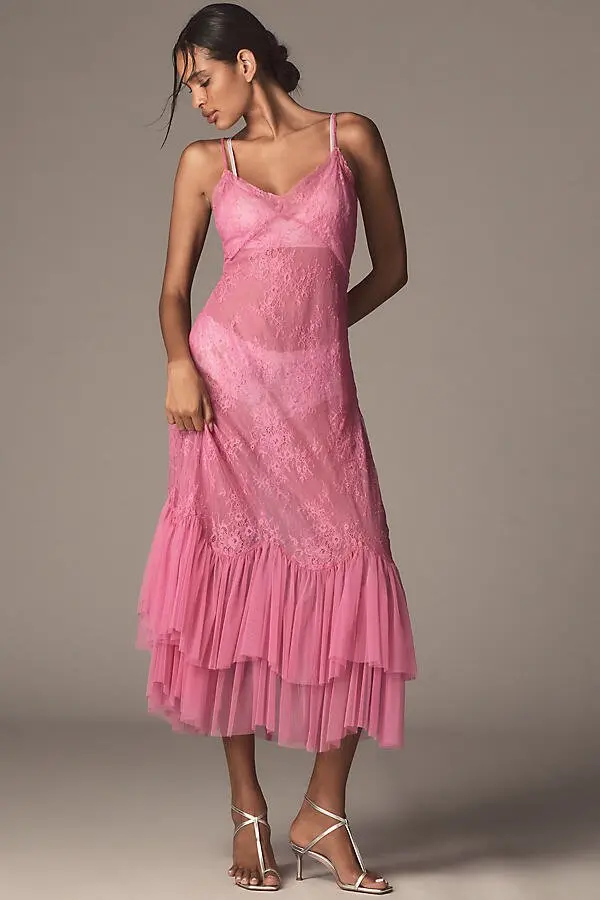Sheer Lace Midi Dress