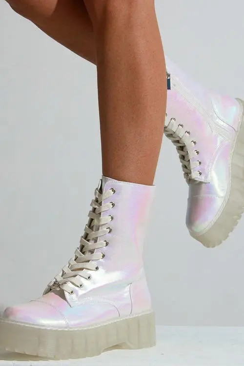 SPARKL Elle Combat Boot - White