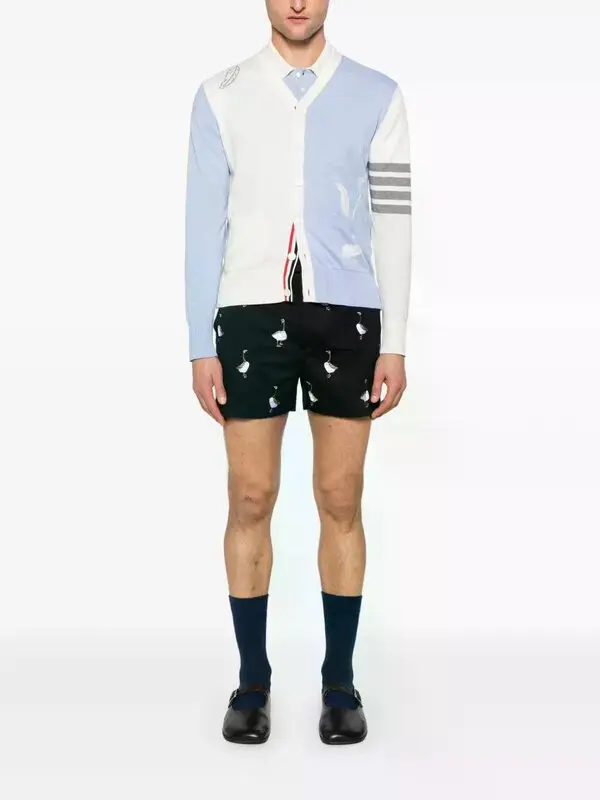 Thom Browne Feather-intarsia Cotton Cardigan - Blue