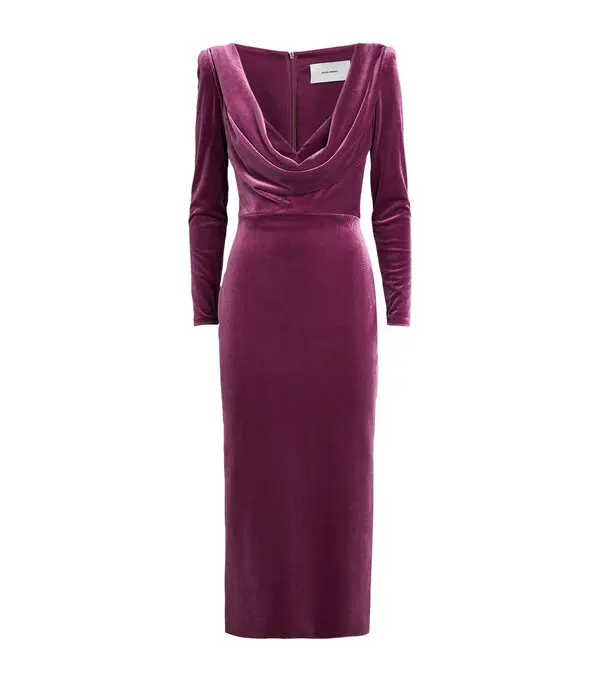 Alex Perry Velvet Draped Midi Dress