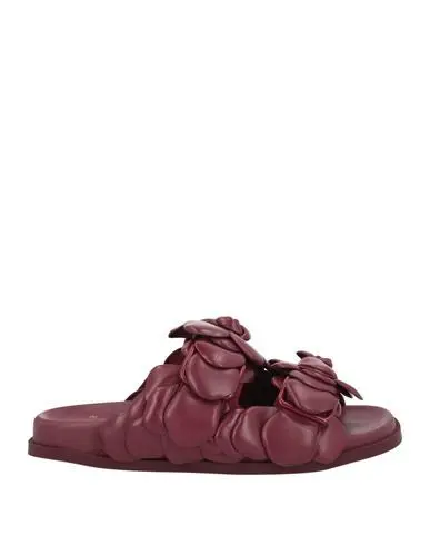 Valentino Garavani Leather Sandals With Floral Appliqués - Red
