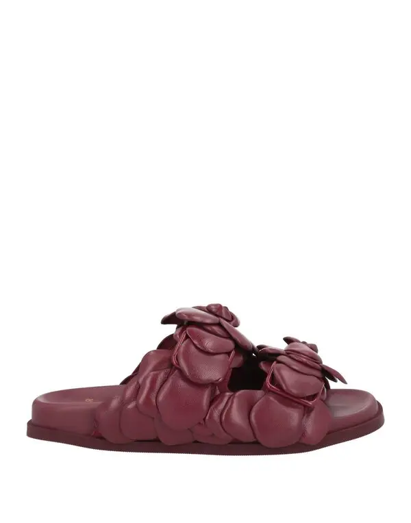 Valentino Garavani Leather Sandals With Floral Appliqués - Red