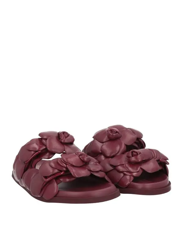 Valentino Garavani Leather Sandals With Floral Appliqués - Red