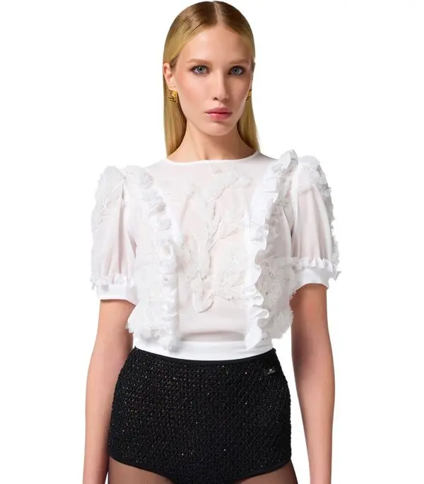 Elisabetta Franchi Ruffled Top - Ivory