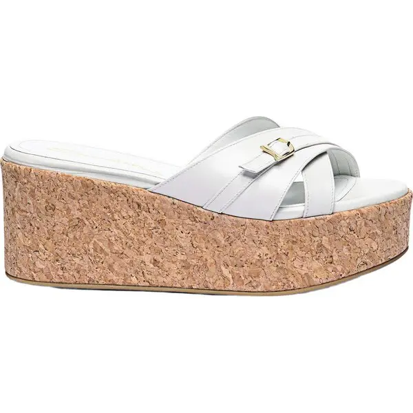 Santoni Leather Wedge Slides - White