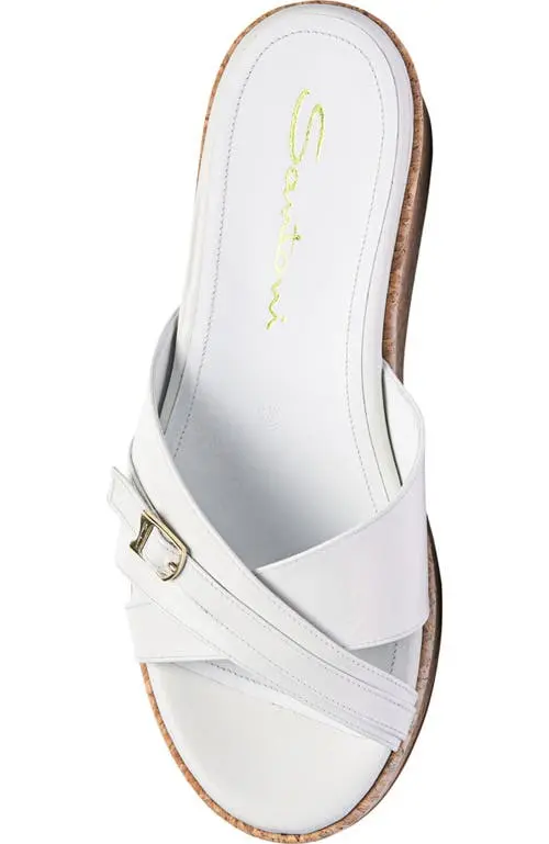 Santoni Leather Wedge Slides - White