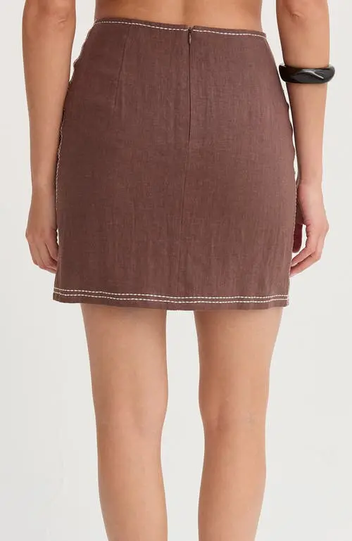 CRESCENT Embroidered Contrast Stitch Linen Mini Skirt - Brown