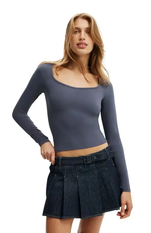 COTTON ON Hold Me Long Sleeve Top - Blue Slate