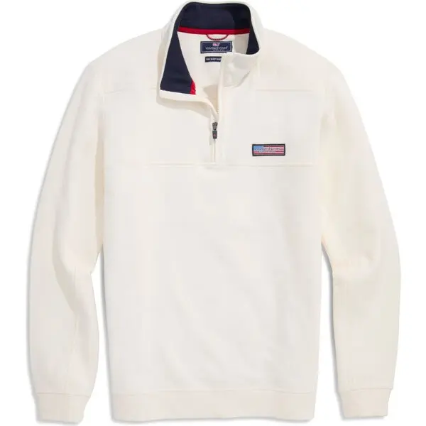 Vineyard Vines Cotton Quarter Zip Pullover With American Flag Logo - Marshmallow