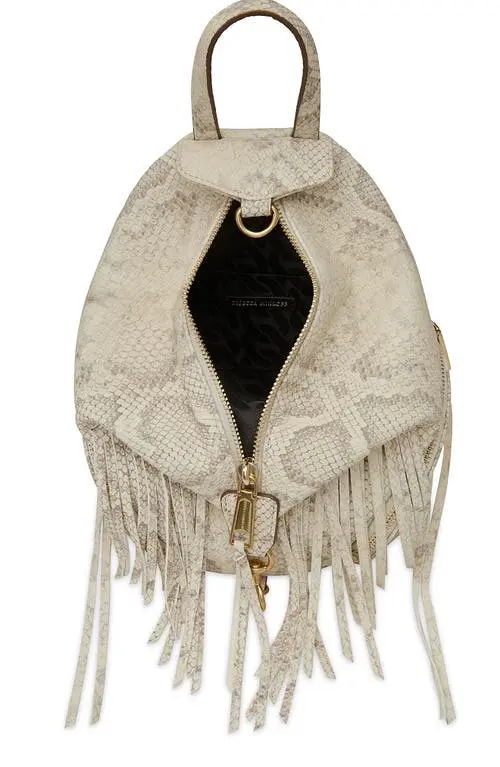 Rebecca Minkoff Mini Julian Snakeskin Print Convertible Backpack With Fringe