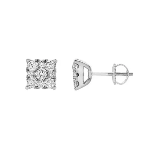 LUVMYJEWELRY 14k Gold 0.75 Ctw Lab Grown Diamond Cluster Earrings - 14k White Gold