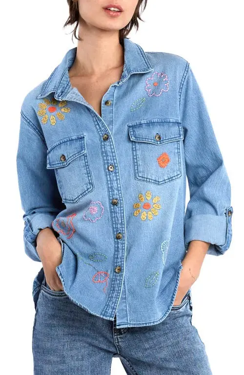 BILLY T Embroidered Button-up Shirt - Denim