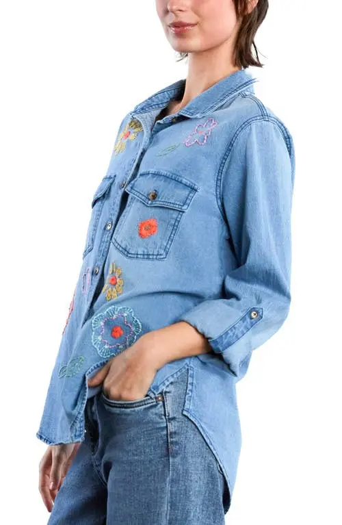 BILLY T Embroidered Button-up Shirt - Denim