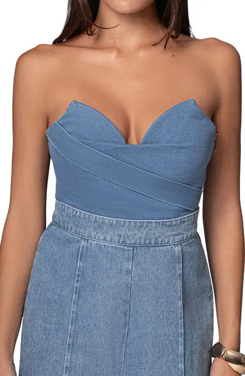 JLUXLABEL Strapless Denim Bustier Top - Medium Wash