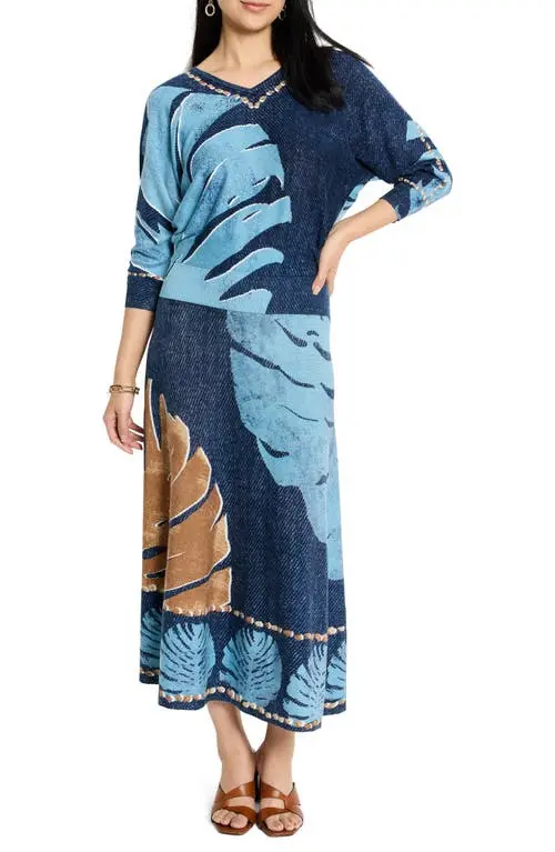 NIC+ZOE Twilight Print Knit Midi Skirt