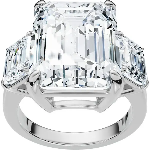 BLISS DIAMOND Certified 12ct Emerald Cut Three Stone Diamond Engagement Ring - 14k White Gold