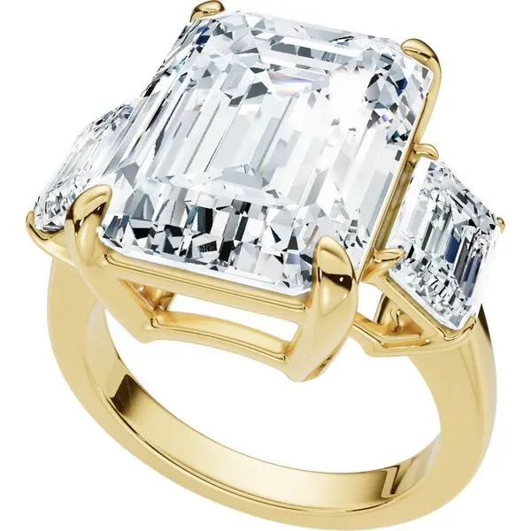 BLISS DIAMOND Certified 12ct Emerald Cut Three Stone Diamond Engagement Ring - 14k Yellow Gold