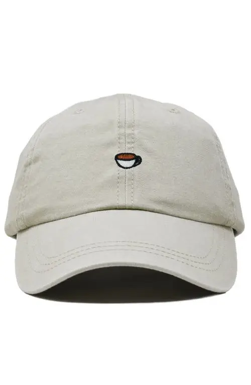 DALIX Baseball Cap With Coffee Cup Embroidery - Washed Stone White