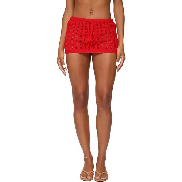 EDIKTED Open Stitch Drawstring Miniskirt - Red