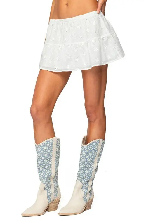EDIKTED Eyelet Ruffle Mini Skirt - White