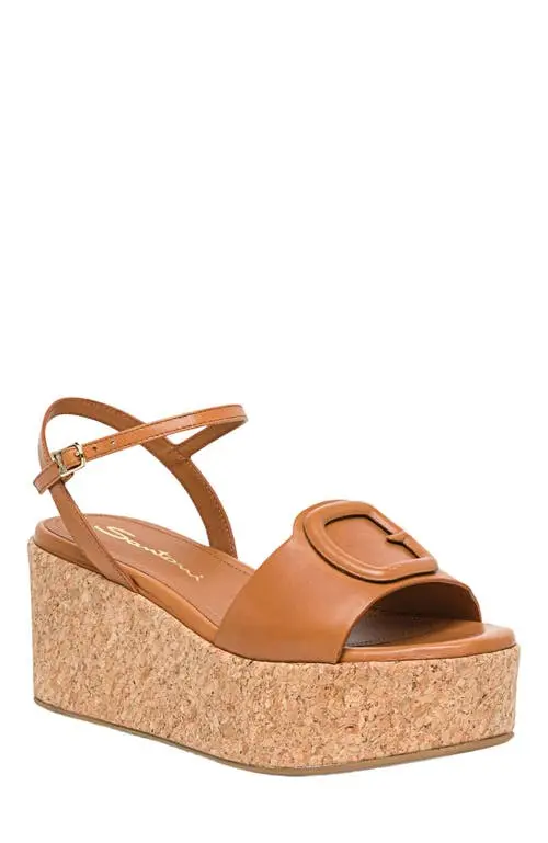 Santoni Leather Wedge Sandals - Light Brown