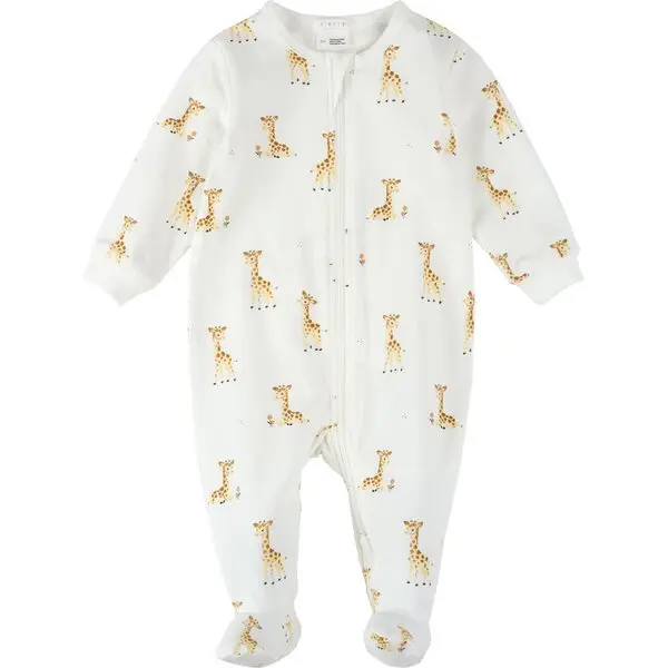PETIT LEM Giraffe Print Cotton Footed Pajamas - Off White