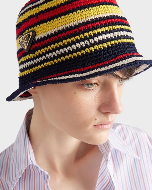 Prada Black Crochet Bucket Hat with Pastel Stripe Accents Prada | Accessories | Prada Striped Bucket Raffia Hat | Poshmark main image 2