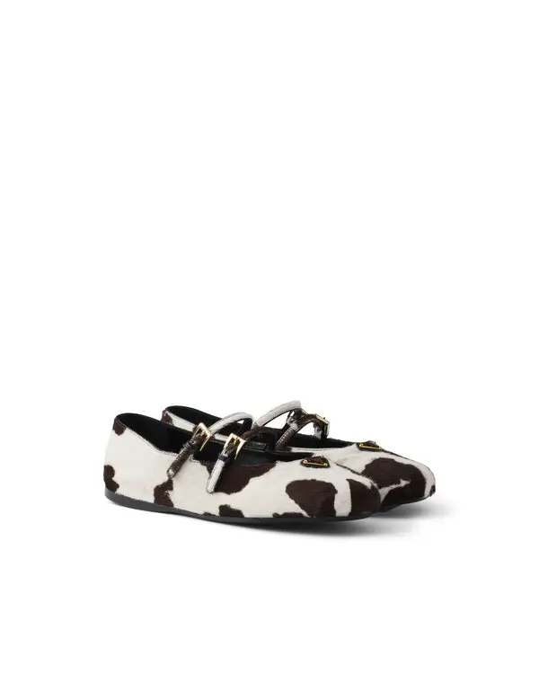 Prada Printed Leather Ballerinas - White