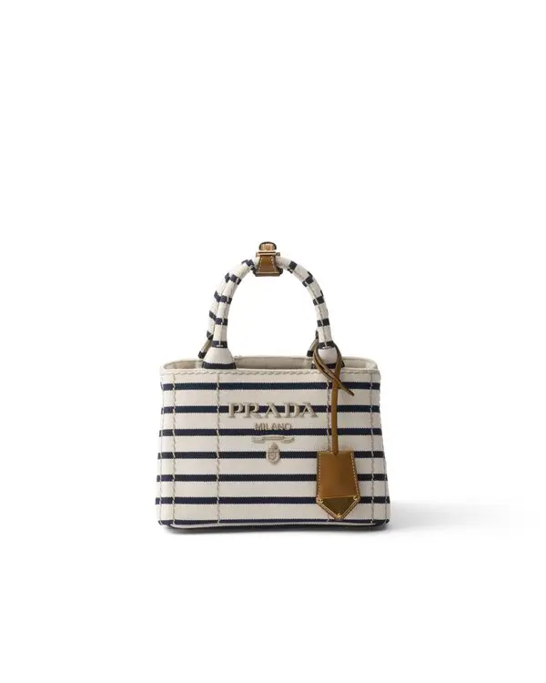 Prada Jardinière Mini Striped Cotton Canvas Bag - Neutral