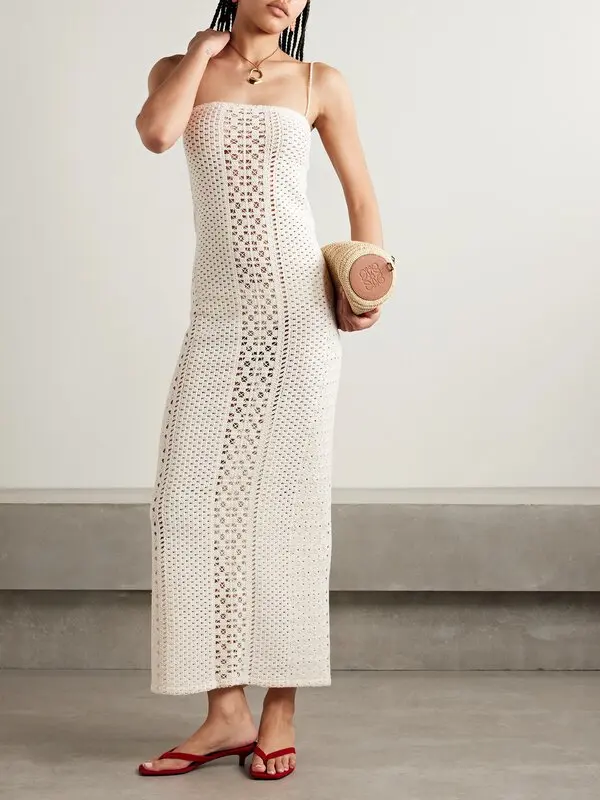 SARA CRISTINA Pearl-embellished Crocheted Maxi Dress