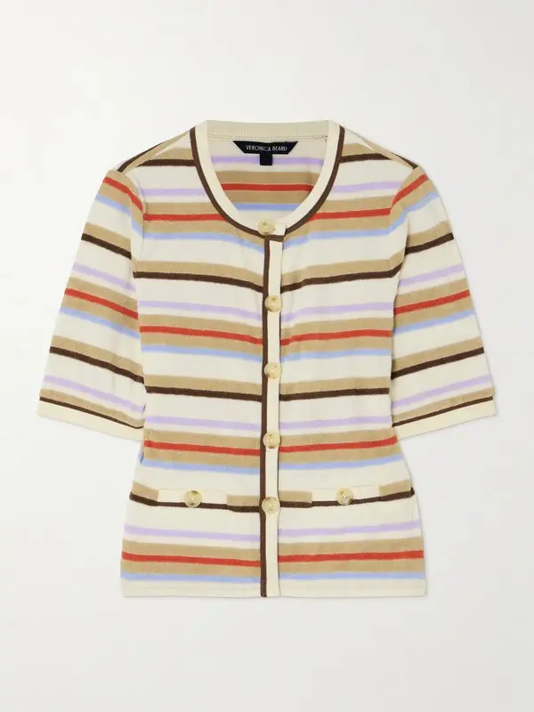 Veronica Beard Brendan Striped Cotton-blend Terry Cardigan - Neutrals