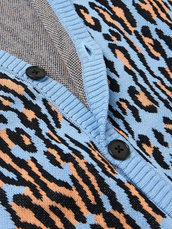 Wacko Maria Leopard Cotton-Jacquard Cardigan - Blue | Editorialist