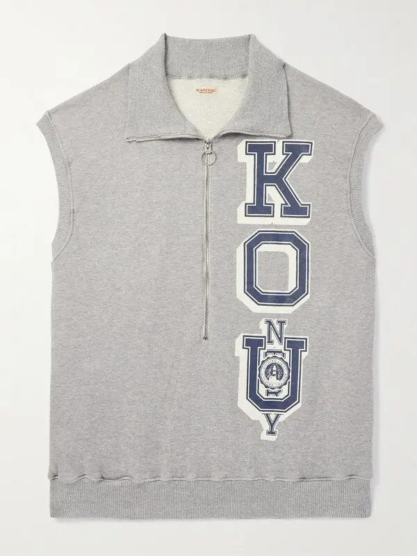 Kapital Printed Cotton-jersey Half-zip Gilet - Gray