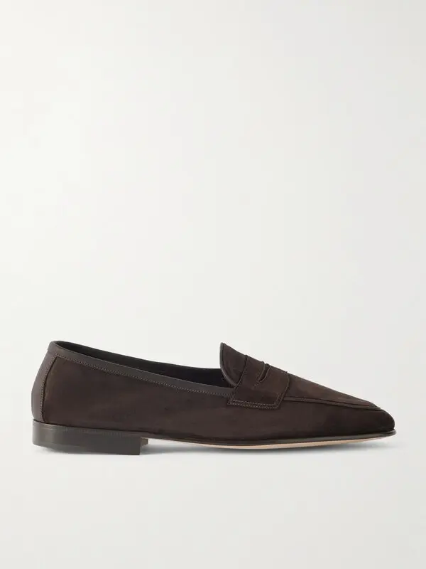 EDWARD GREEN Polperro Leather-trimmed Suede Penny Loafers