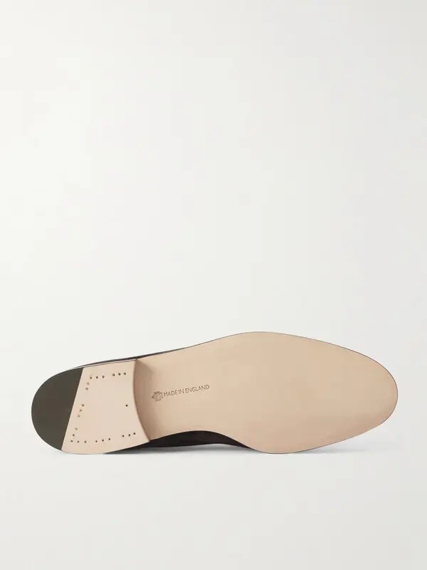EDWARD GREEN Polperro Leather-trimmed Suede Penny Loafers