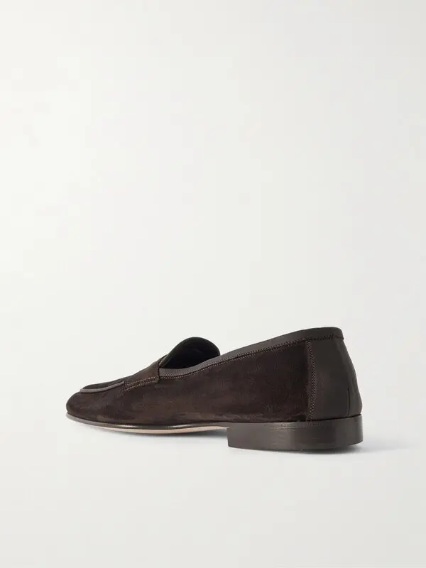 EDWARD GREEN Polperro Leather-trimmed Suede Penny Loafers
