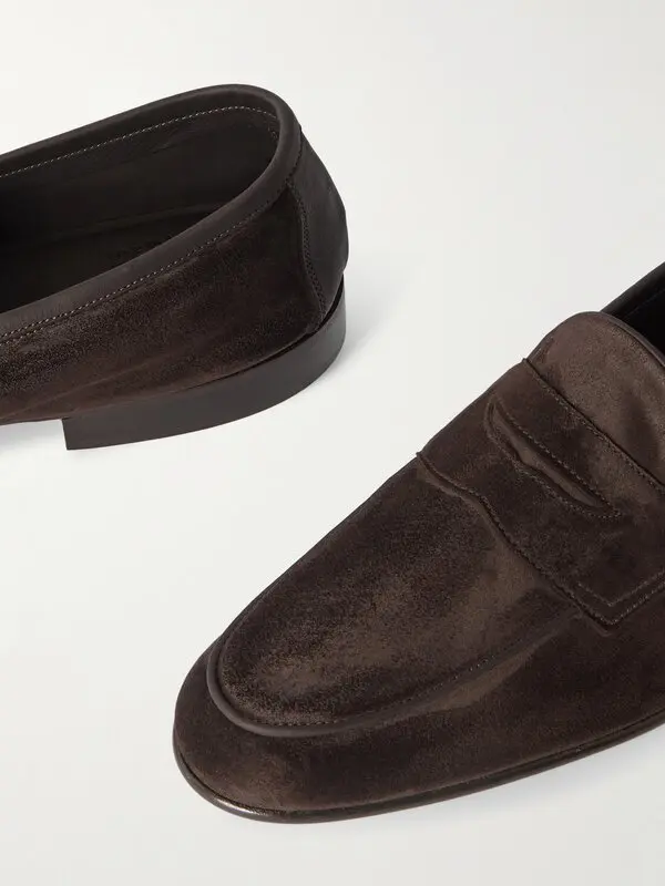 EDWARD GREEN Polperro Leather-trimmed Suede Penny Loafers