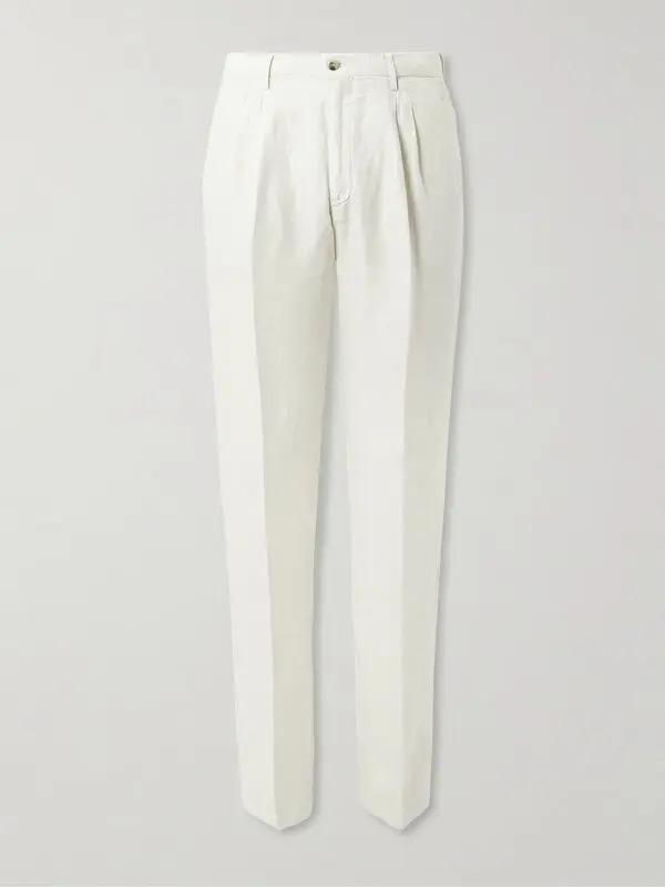 Boglioli Slim-fit Pleated Herringbone Linen Trousers