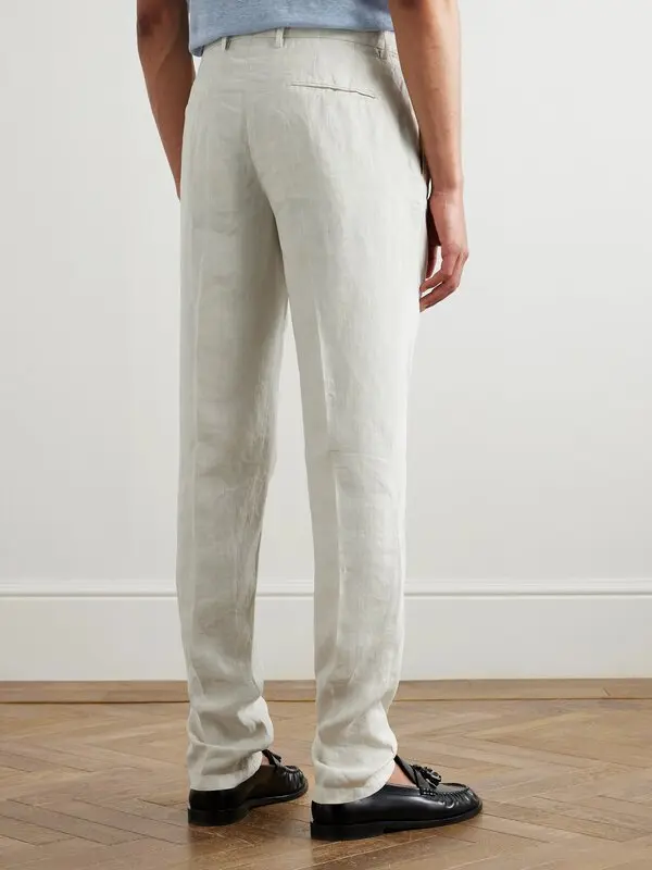 Boglioli Slim-fit Pleated Herringbone Linen Trousers