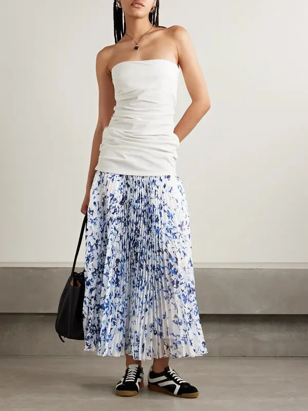 Proenza Schouler Cecily Pleated Printed Crepon Midi Skirt