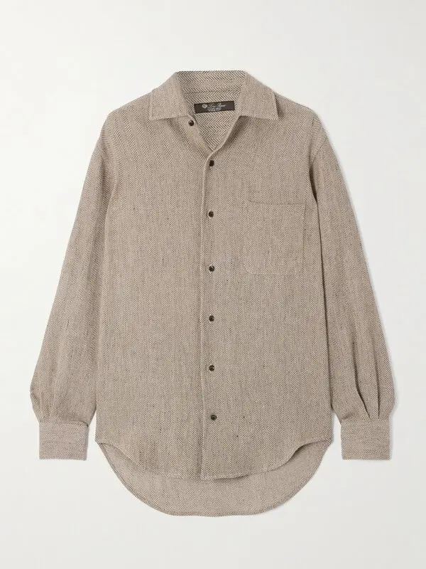 Loro Piana André Herringbone Linen Shirt - Brown