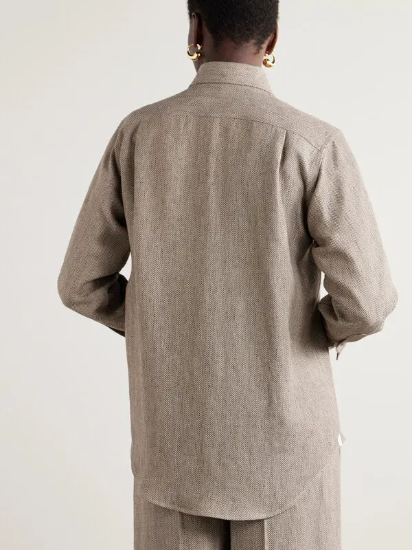 Loro Piana André Herringbone Linen Shirt