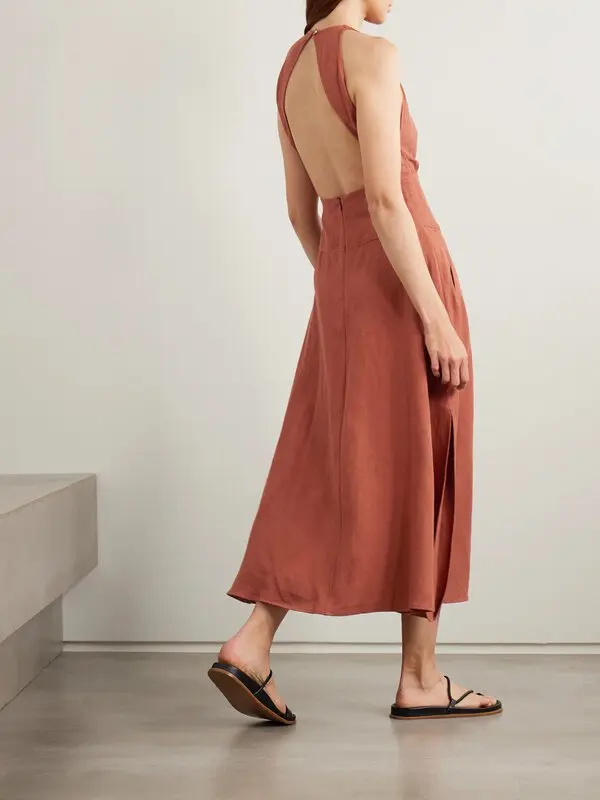 Le Kasha Jesmah Open-back Embellished Linen Midi Dress - Red