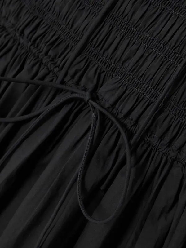 DÔEN Emmaretta Shirred Organic Cotton-voile Midi Dress - Black