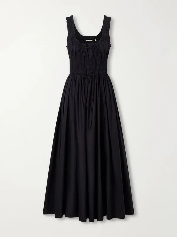 DÔEN Emmaretta Shirred Organic Cotton-voile Midi Dress - Black