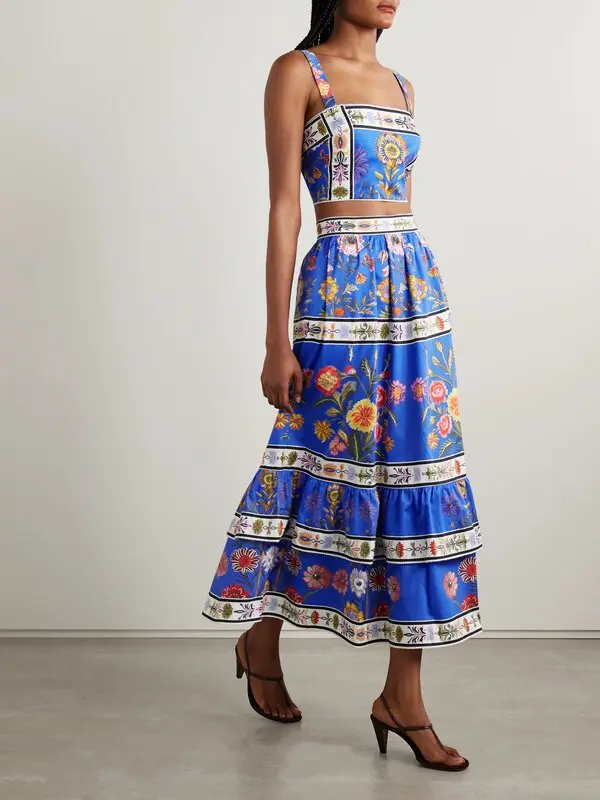 Borgo De Nor Didi Cropped Floral-print Cotton-poplin Top - Blue
